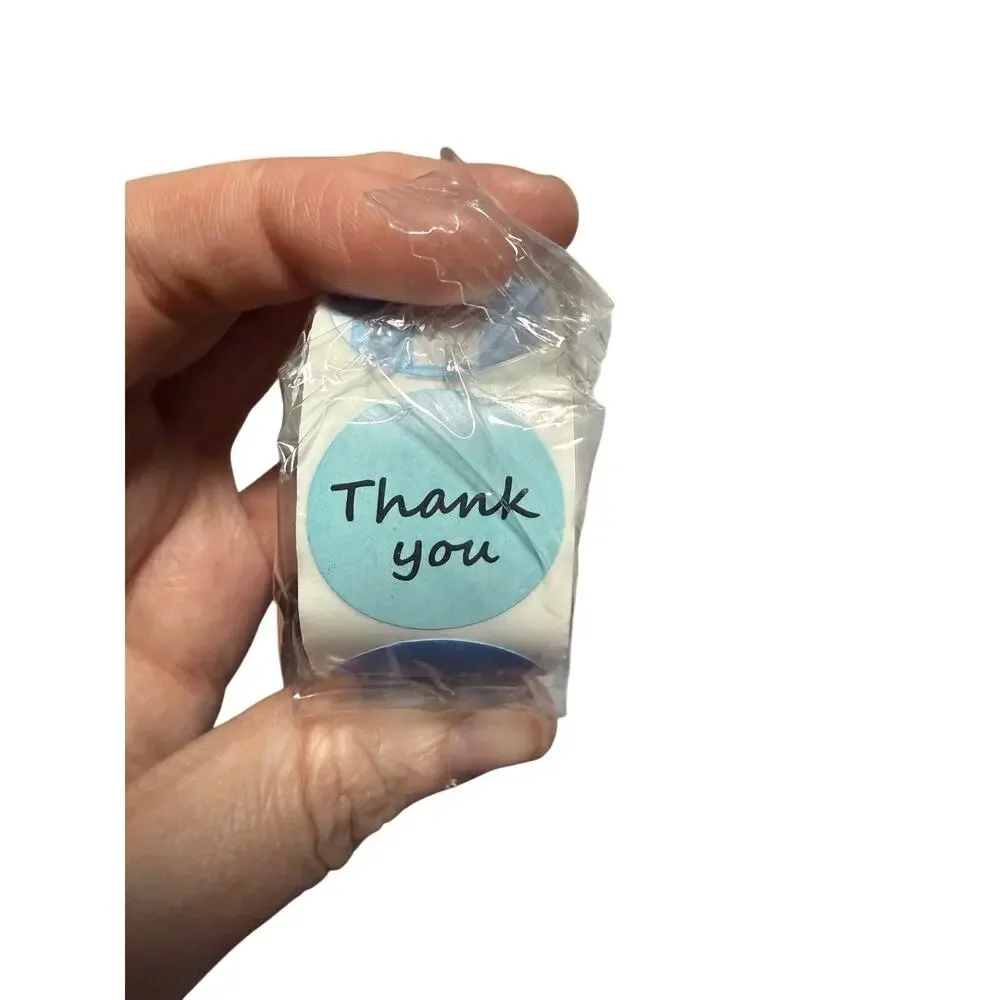 Amhome | Design | 50 Blue Thank You Stickers Round Labels Nib Small ...